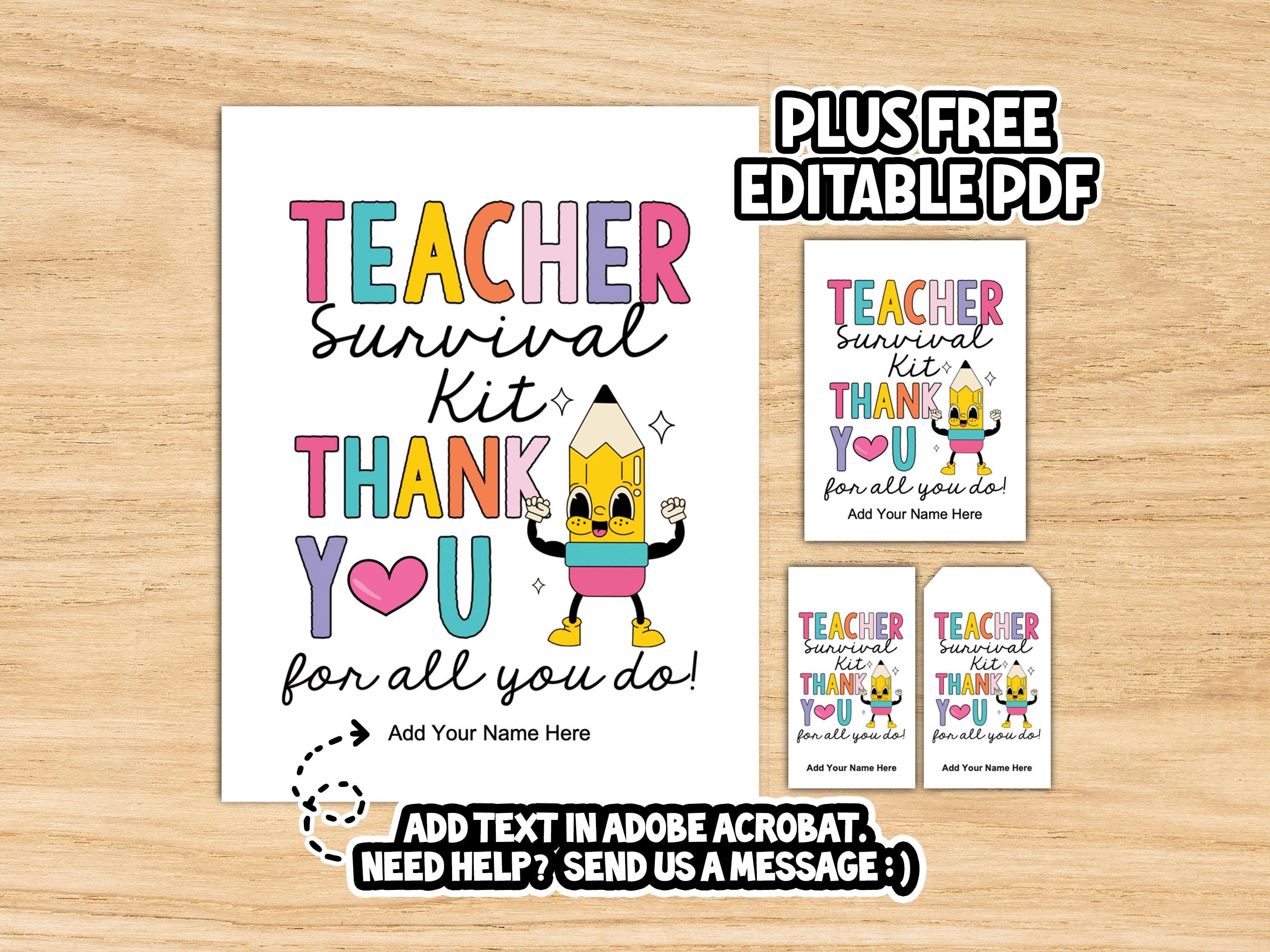 Teacher Survival Kit, Printable Teacher Appreciation Gift for Teacher ...