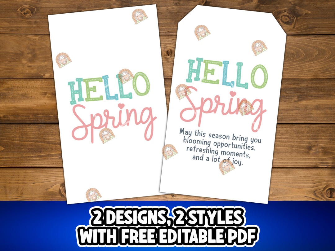 Spring Cookie Tag Printable, Hello Spring Tag, Cute Hello Spring Favor ...