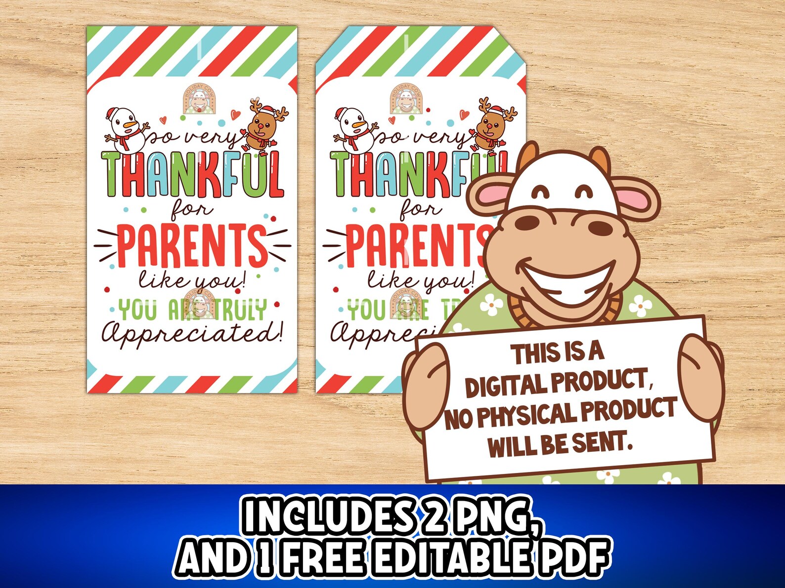 Parents Christmas Favor Tags, Printable Holiday Thank You PTO PTA Gift ...