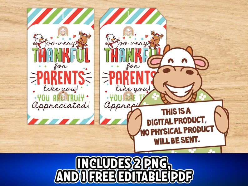 Parents Christmas Favor Tags, Printable Holiday Thank You PTO PTA Gift ...