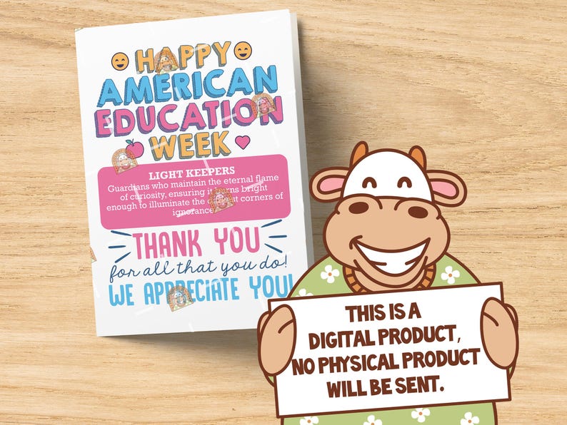 Printable American Education Week Card, Teacher Thank You Card ...