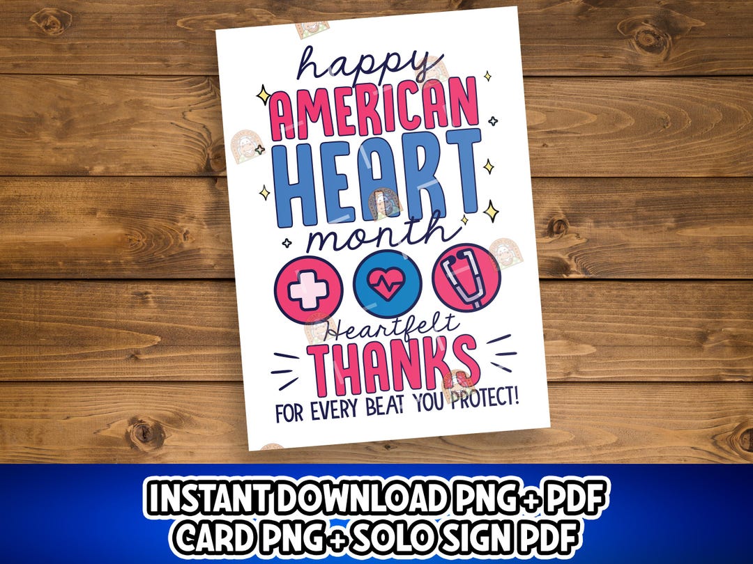 American Heart Month Card Printable, American Heart Month Gift, Heart ...