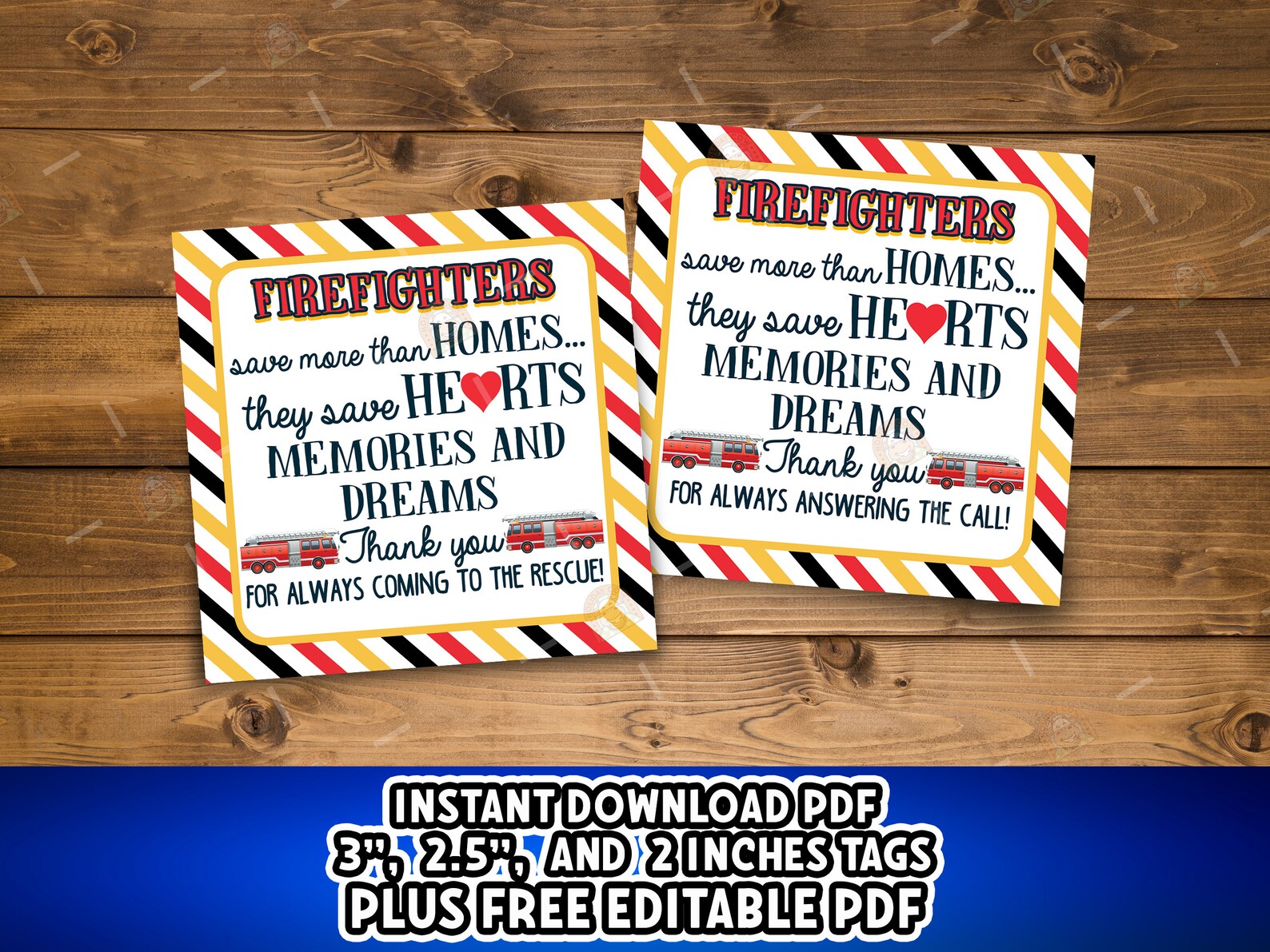 Firefighter Tags Printable, Firefighter Appreciation Tags, Firefighter ...