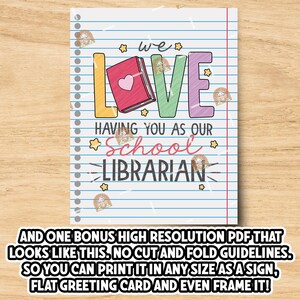 School Librarian Gift, Printable Librarian Card, Librarian Thank You ...