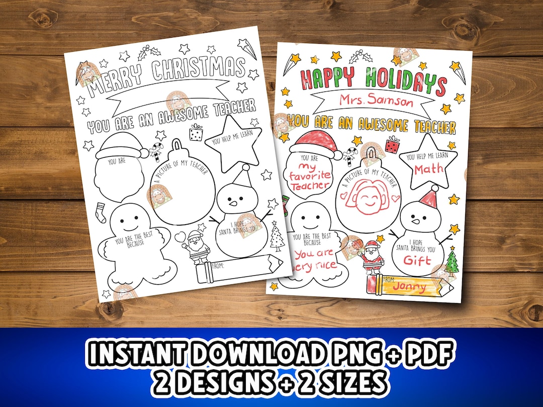 Teacher Christmas Gift Printable, Teacher Holiday Gift Card From Kids ...