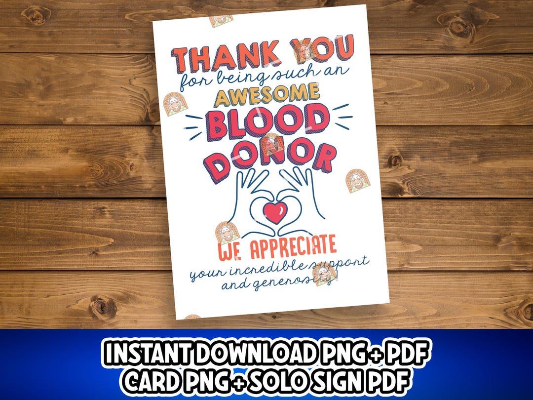 Blood Donors Gift, Blood Donor Month Card Printable, Thank You Blood ...