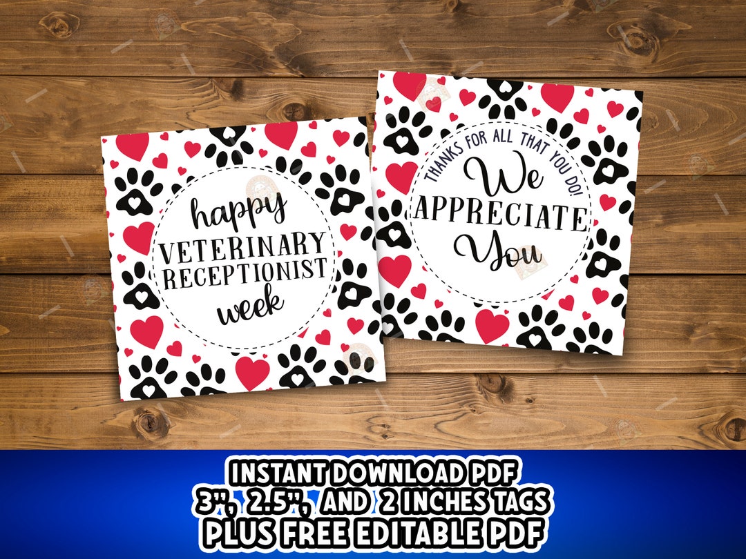 Veterinary Receptionist Week Tags, Printable Veterinary Receptionist ...
