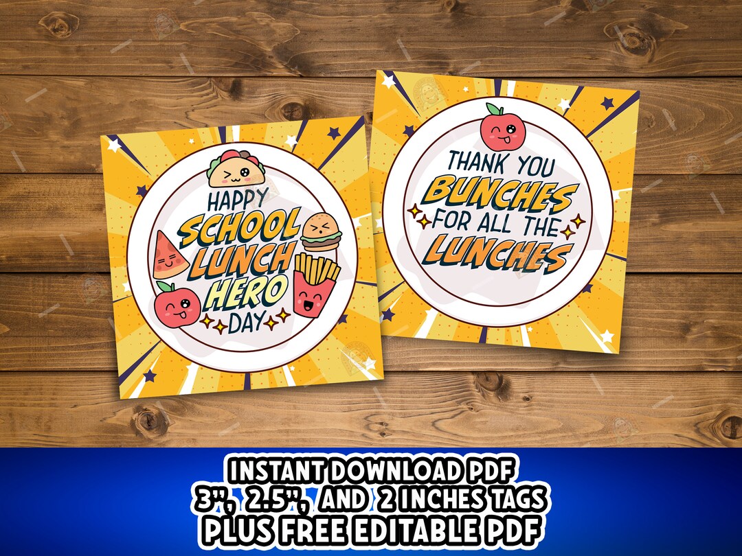 School Lunch Hero Tag Printable, Lunch Hero Appreciation Tags, School ...