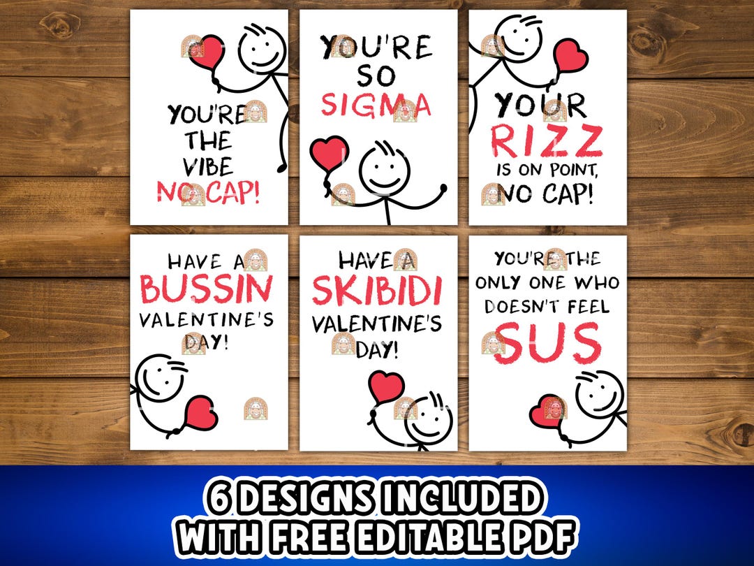 Tween Valentine Card Printable, Gen Z Slang Valentine, Skibidi ...