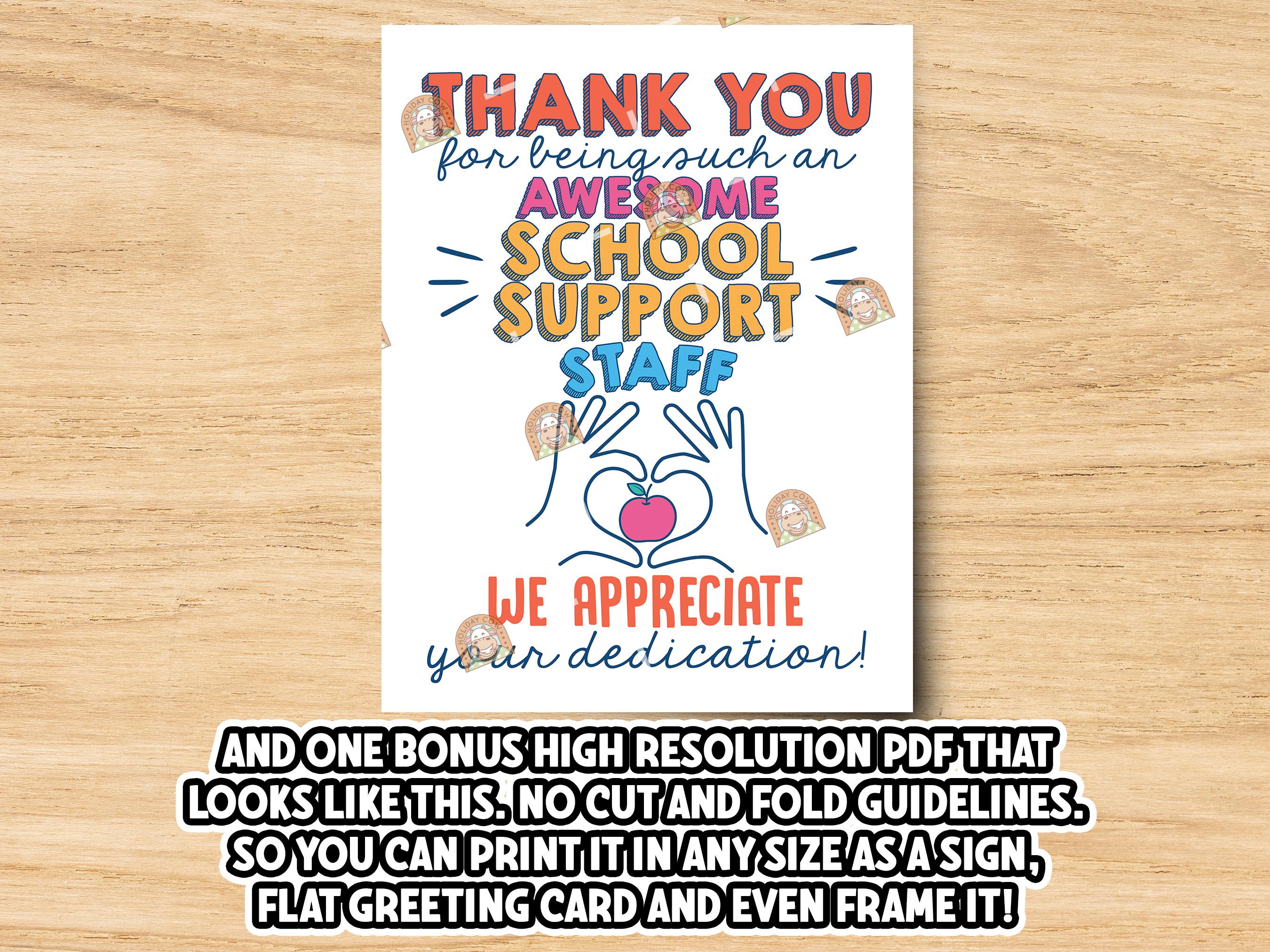 School Support Staff Card Printable, Thank You School Support Staff ...