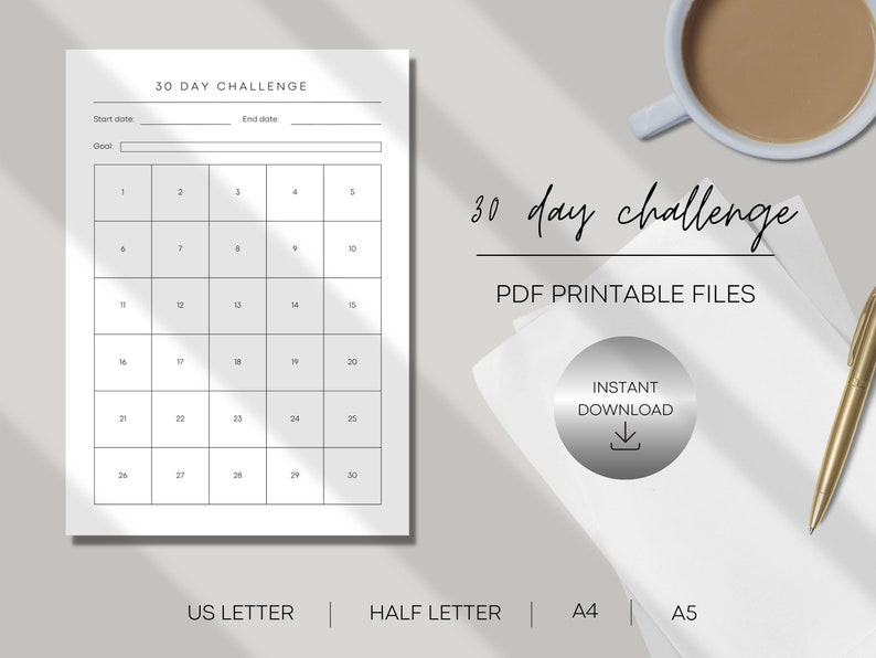 30 Day Challenge Template I PDF Printable Files I Ready to - Etsy