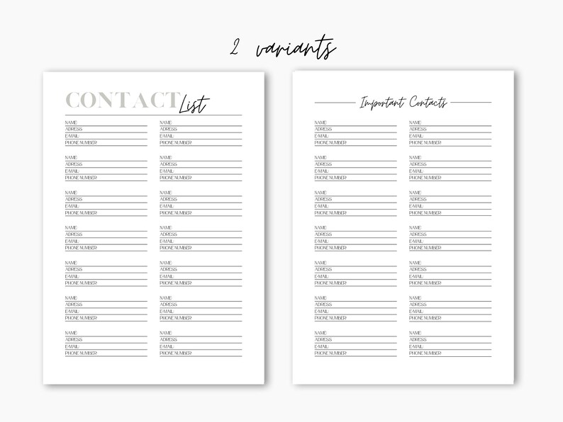 Printable Contact List I A4, A5 and US Letter Size I Printable PDF I ...