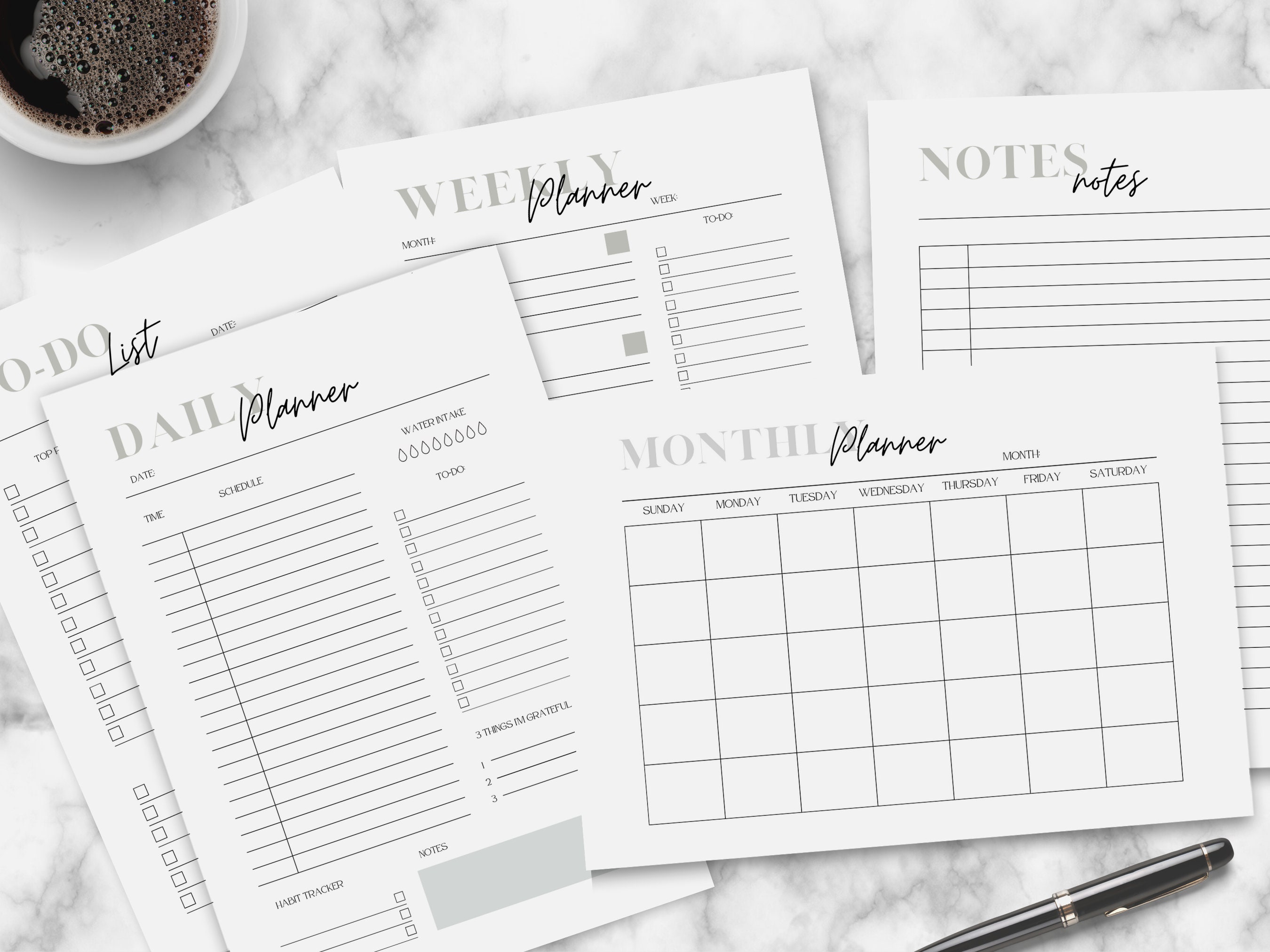 Sunday Start Printable Planner Bundle undated - Etsy