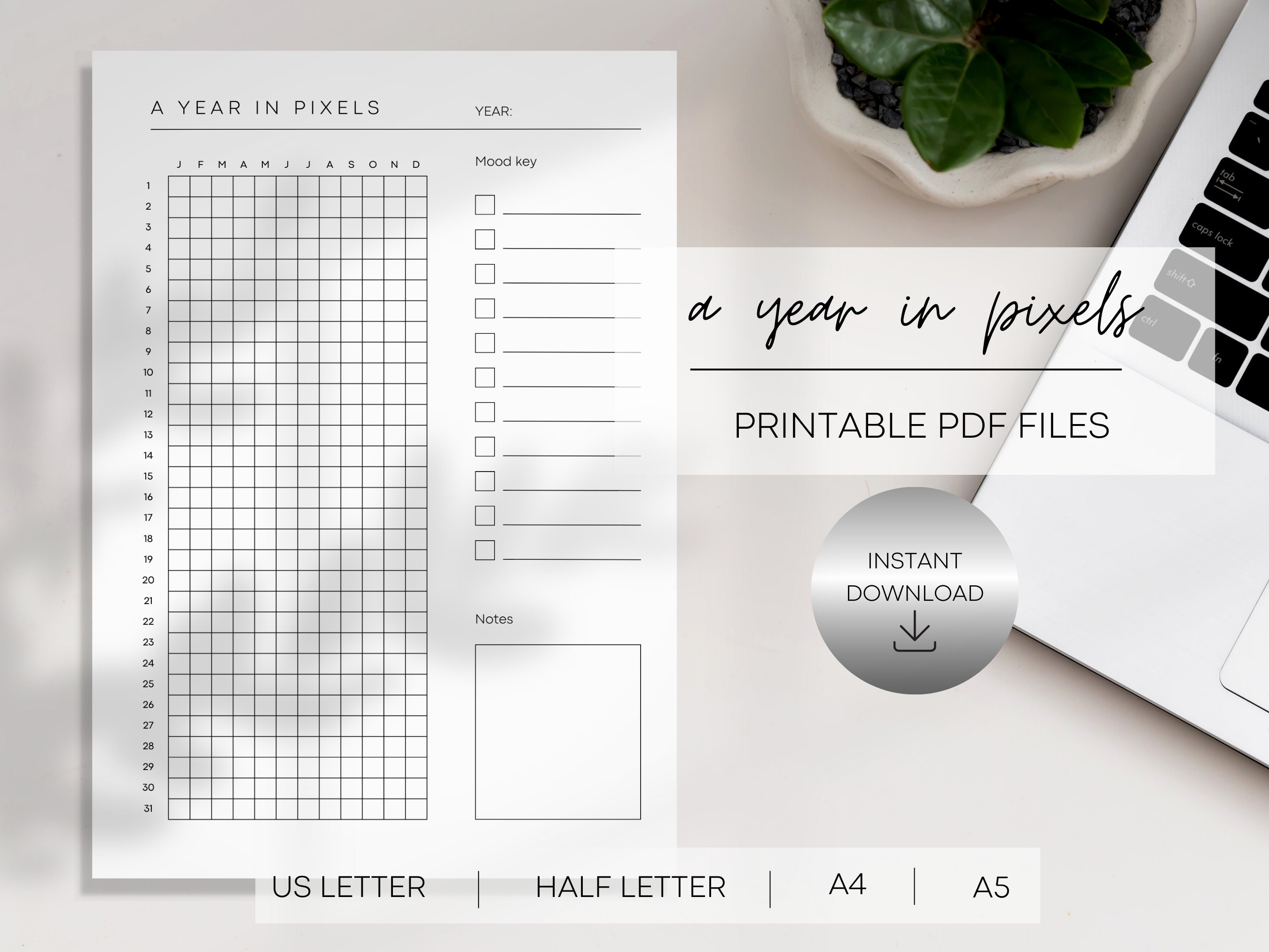 A Year in Pixels I Yearly Mood Tracker I My Year in Colors Template I ...
