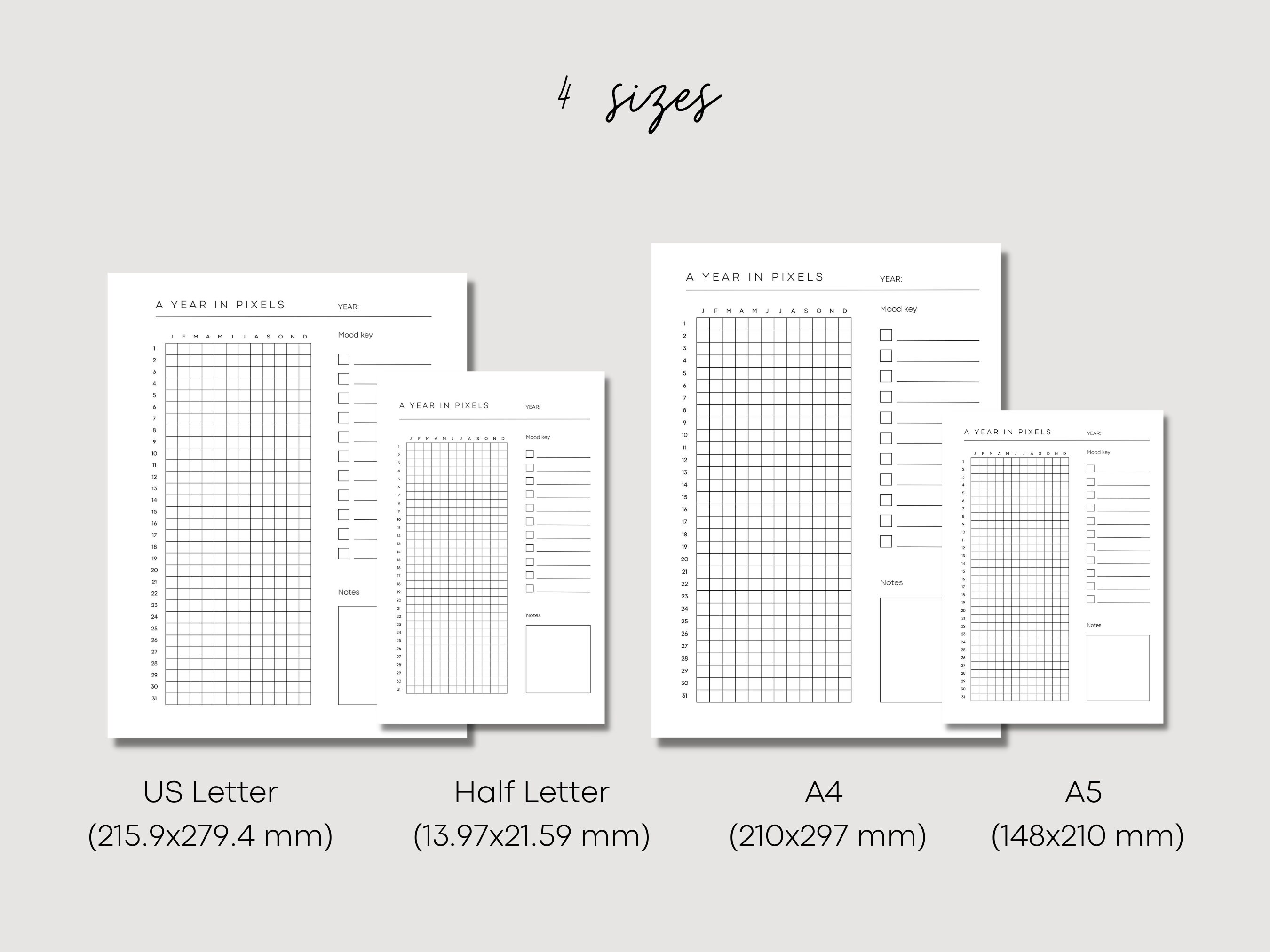 A Year in Pixels I Yearly Mood Tracker I My Year in Colors Template I ...