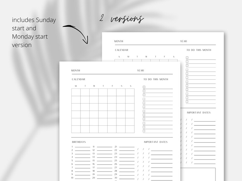Printable Monthly Overview Pages I Month at a Glance Planner - Etsy