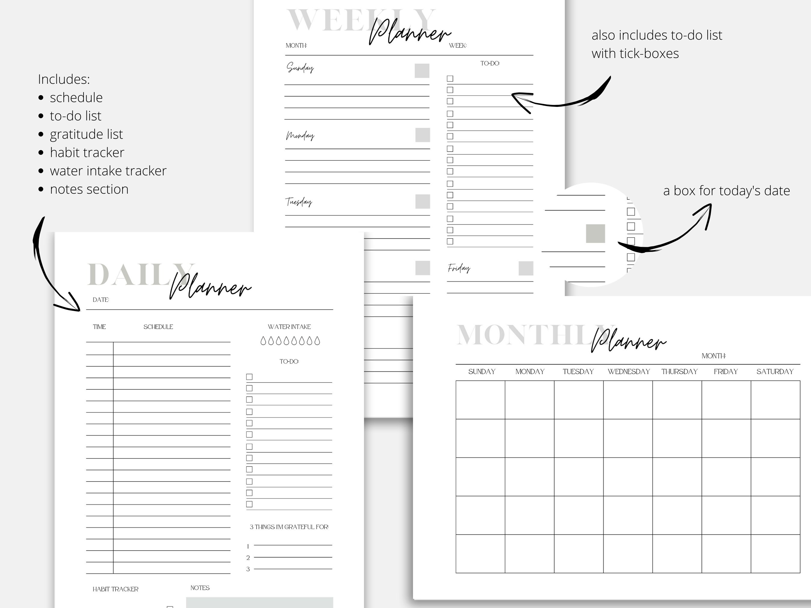 Sunday Start Printable Planner Bundle undated - Etsy