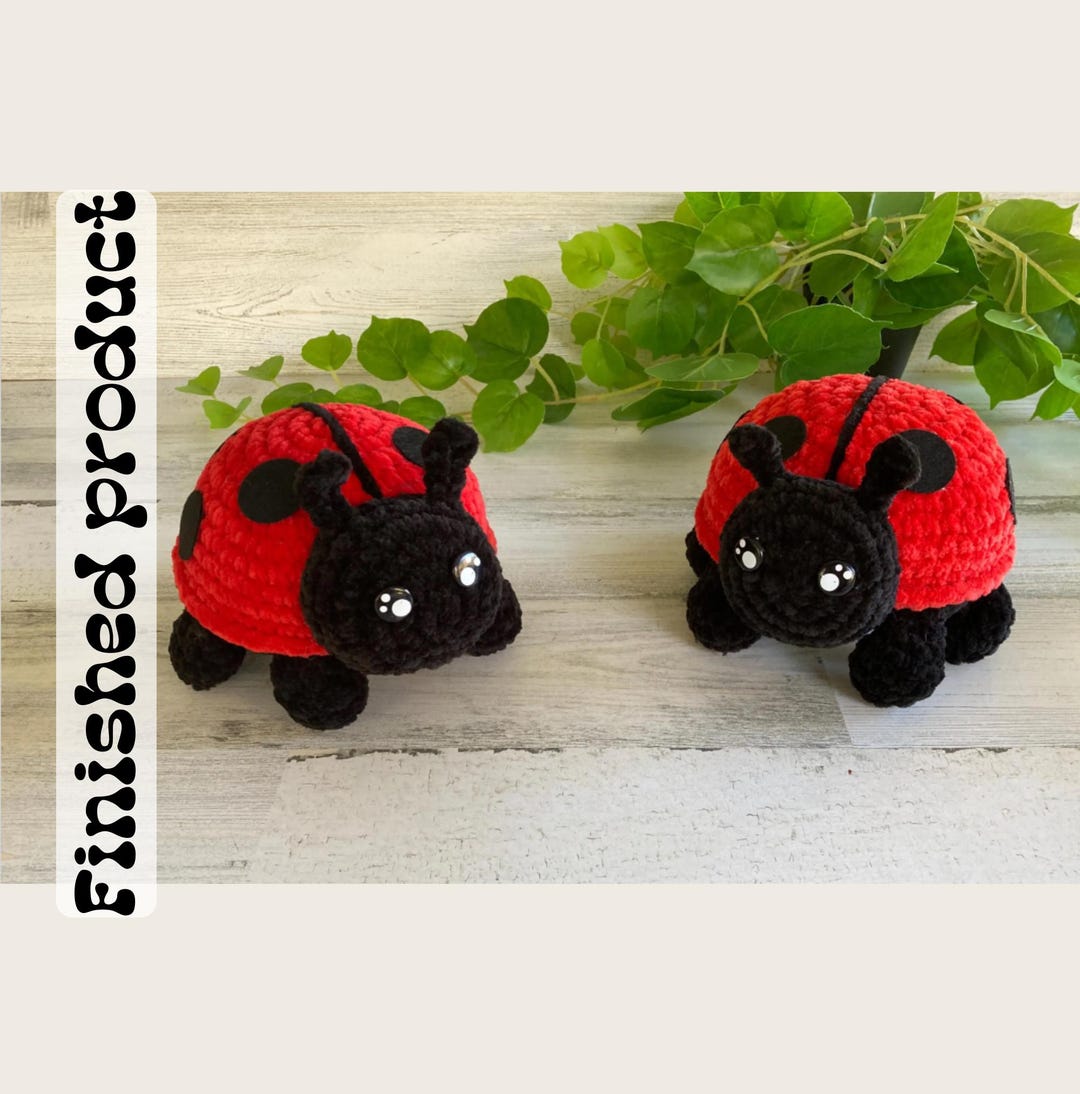 Amigurumi Finished Crochet Stuffed Bug, Red Black Ladybug Plushie Toy ...