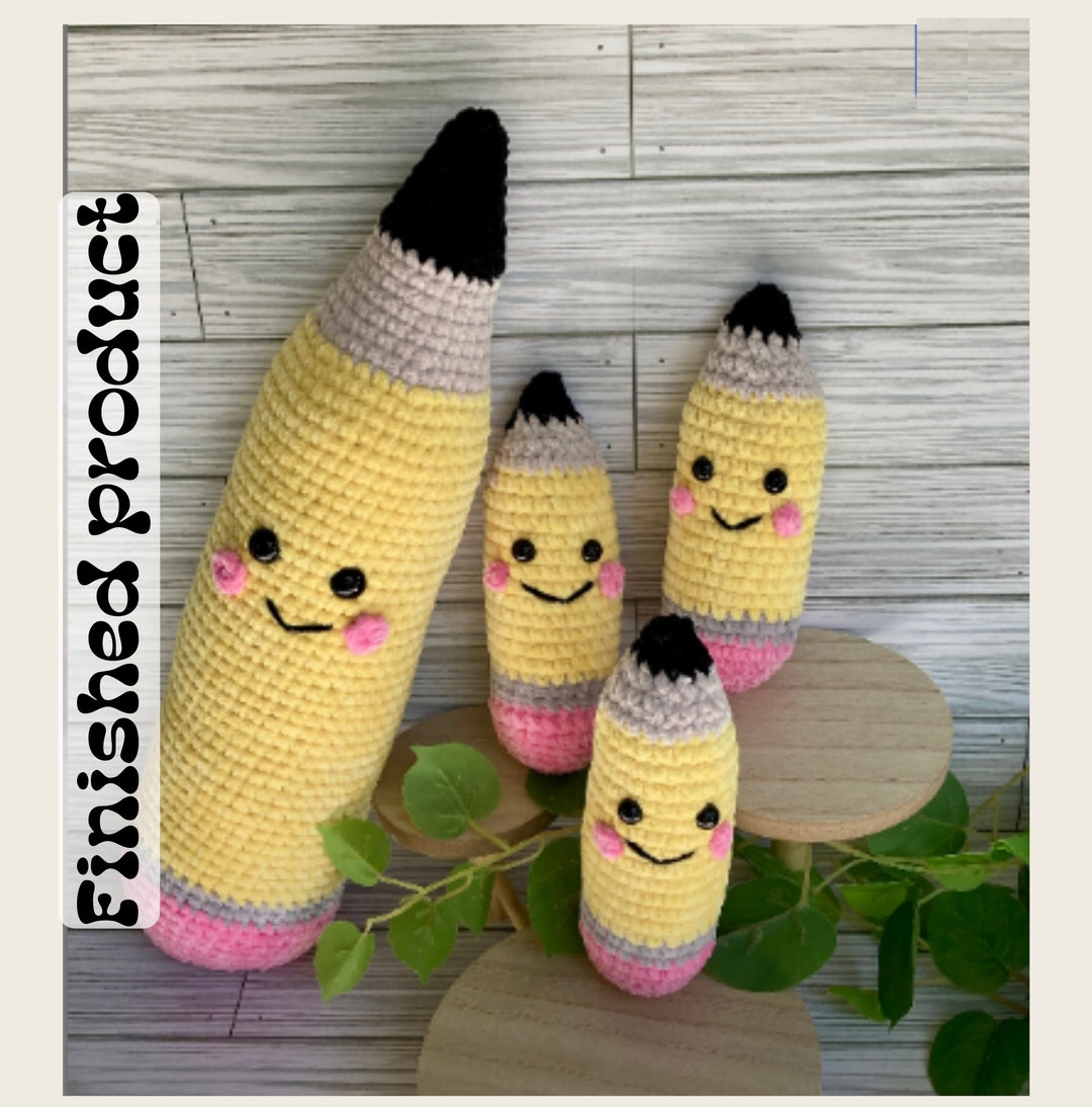Amigurumi Finished Crochet Stuffed Pencil, Yellow Pencil Plushie Toy ...