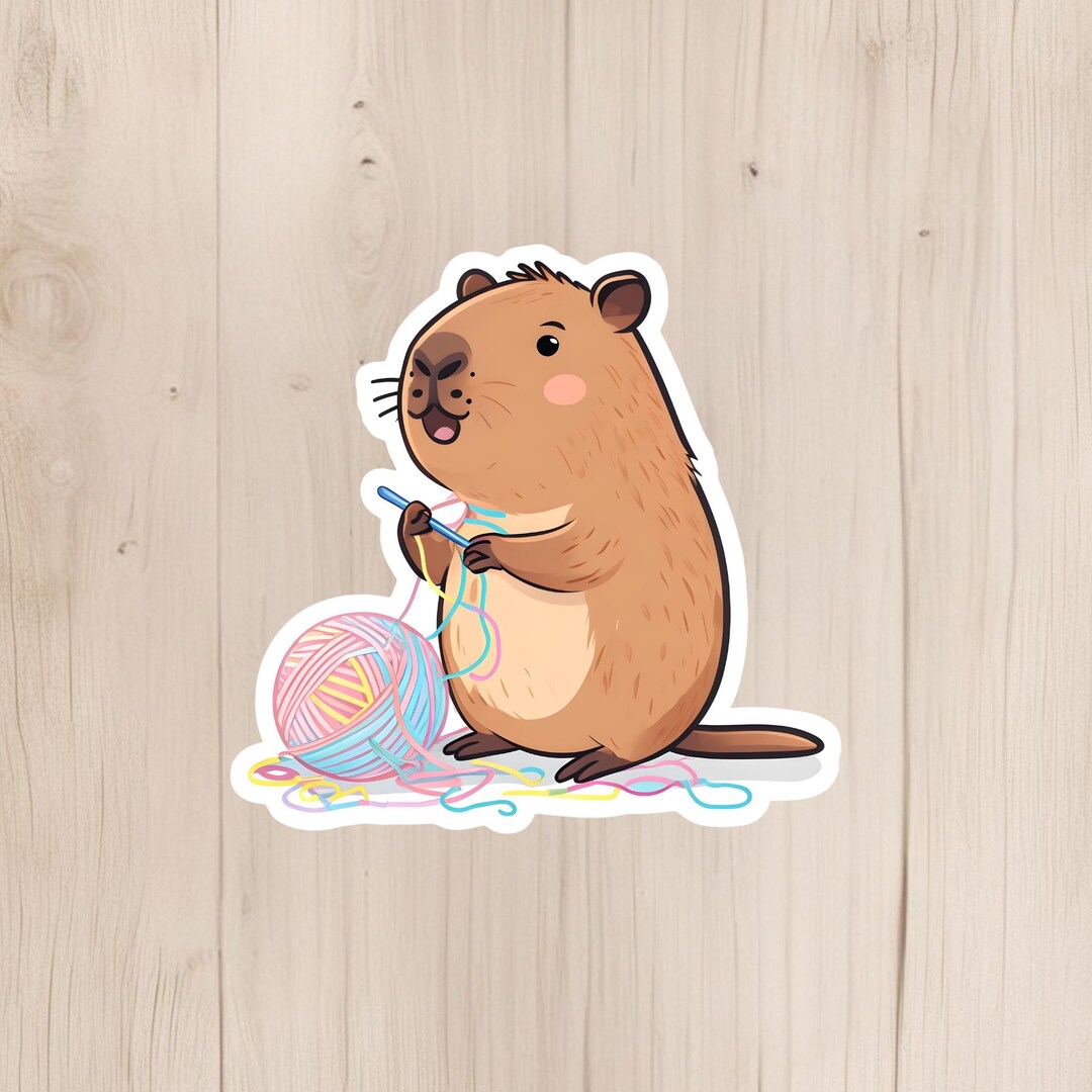 Cartoon Capybara Crocheting, Knitting Sticker, Cute Animal Laptop Decal ...