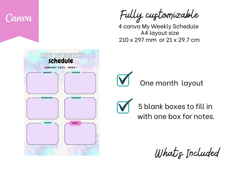 WEEKLY SCHEDULE Template: Colourful Weekly Planner Printable PDF A4 Potrait - Etsy