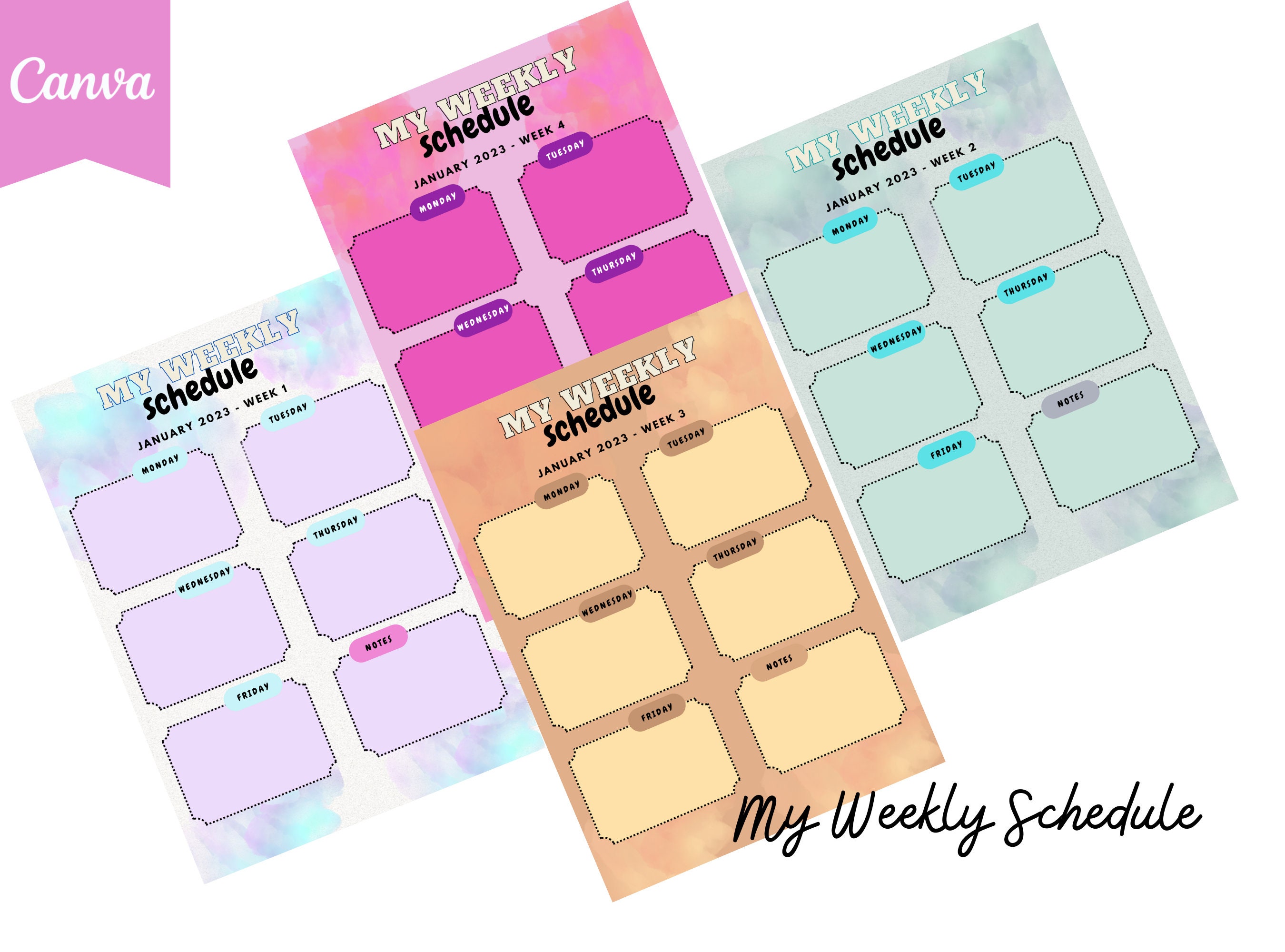 WEEKLY SCHEDULE Template: Colourful Weekly Planner Printable PDF A4 ...