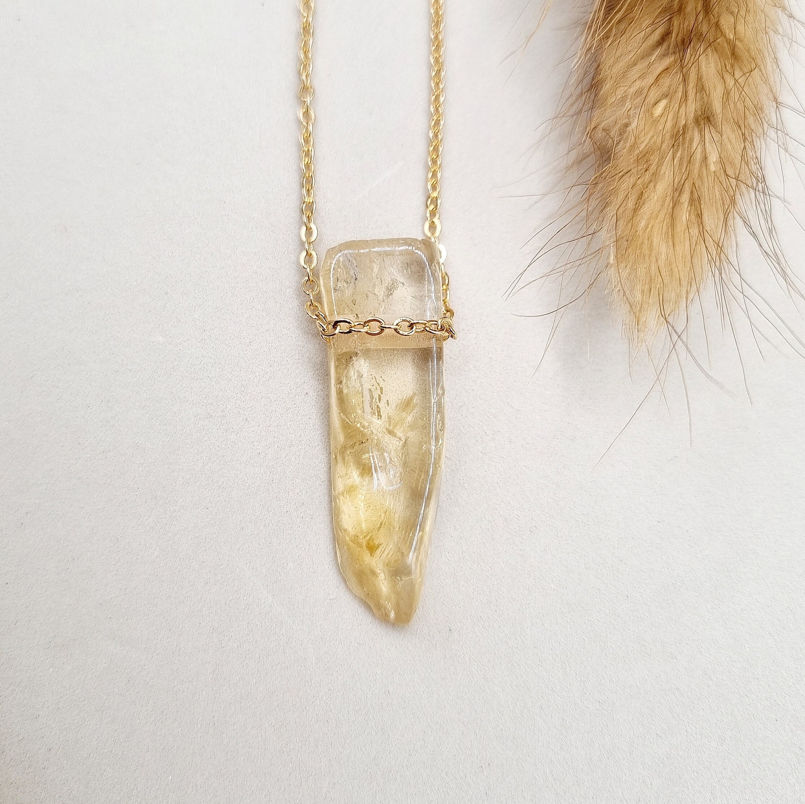 Raw Citrine Crystal Pendant Necklace, November Birthstone Necklace, Raw ...