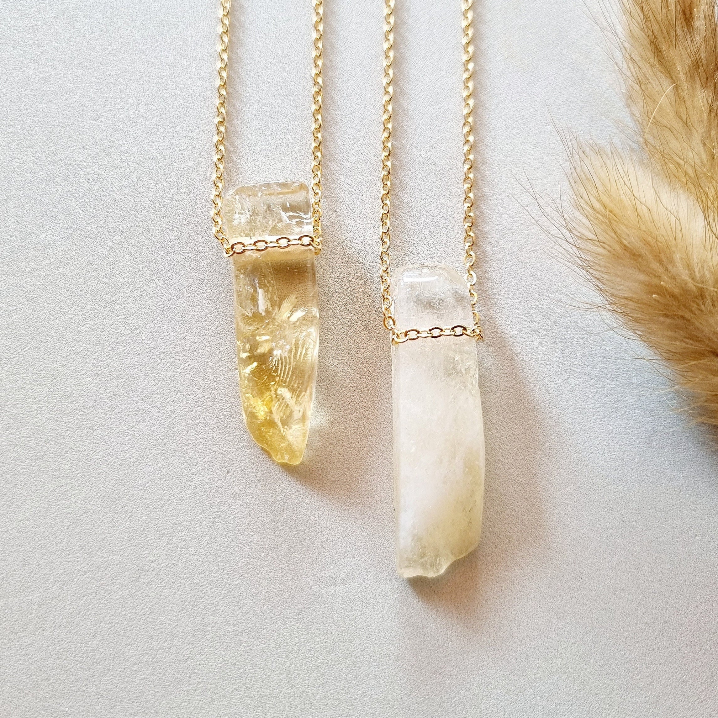 Raw Citrine Crystal Pendant Necklace, November Birthstone Necklace, Raw ...