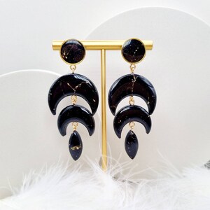 Large Black Gold Drop Dangle Moon Earrings in Polymer Clay & Gothic ...