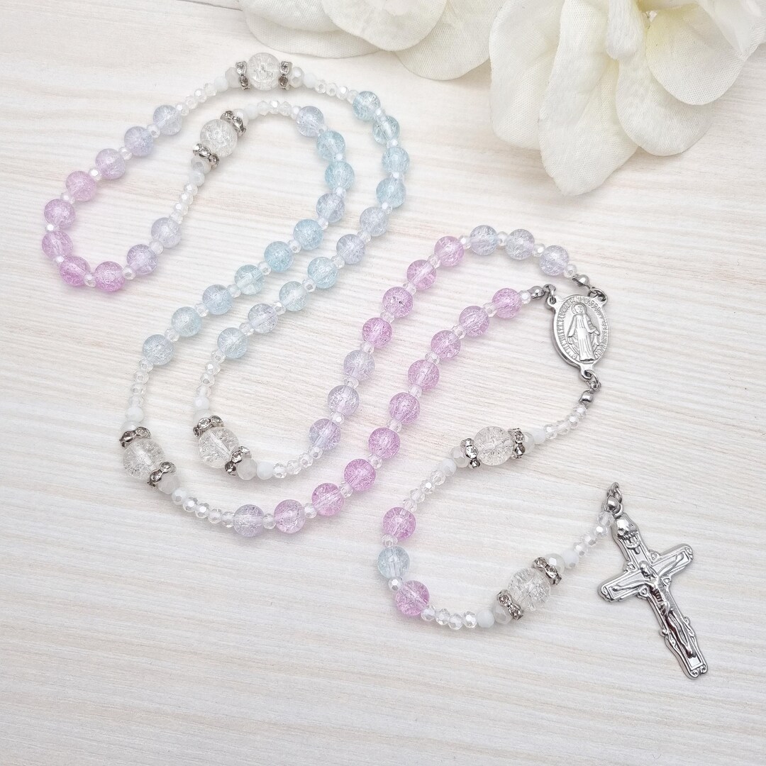 Rosary Beads, Baptism and First Communion Gift Girl, Pink Rosary ...