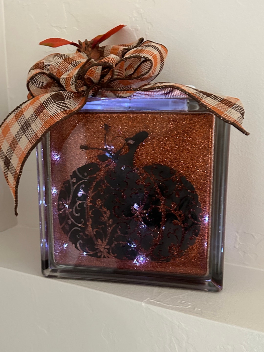 Fall Black Etched Pumpkin Lighted Glass Box - Etsy
