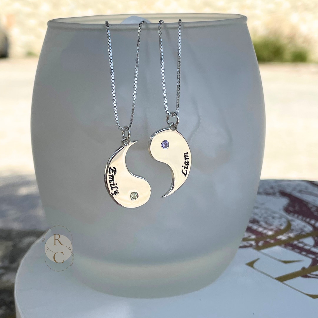 Personalized Yin Yang Necklace Set: Sterling Silver Engraved Couple ...
