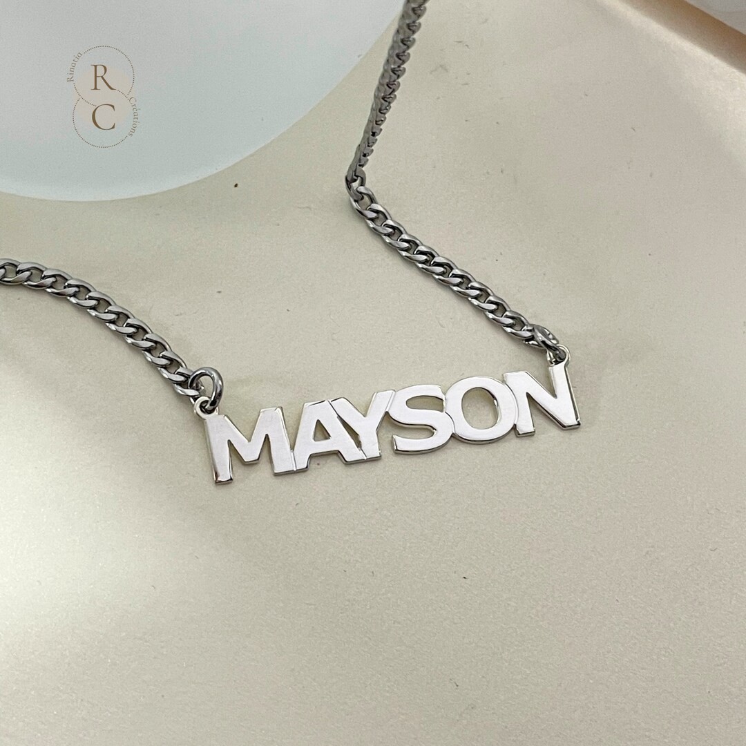 Sterling Silver Name Necklace for Men With Stainless Steel Cuban Link ...