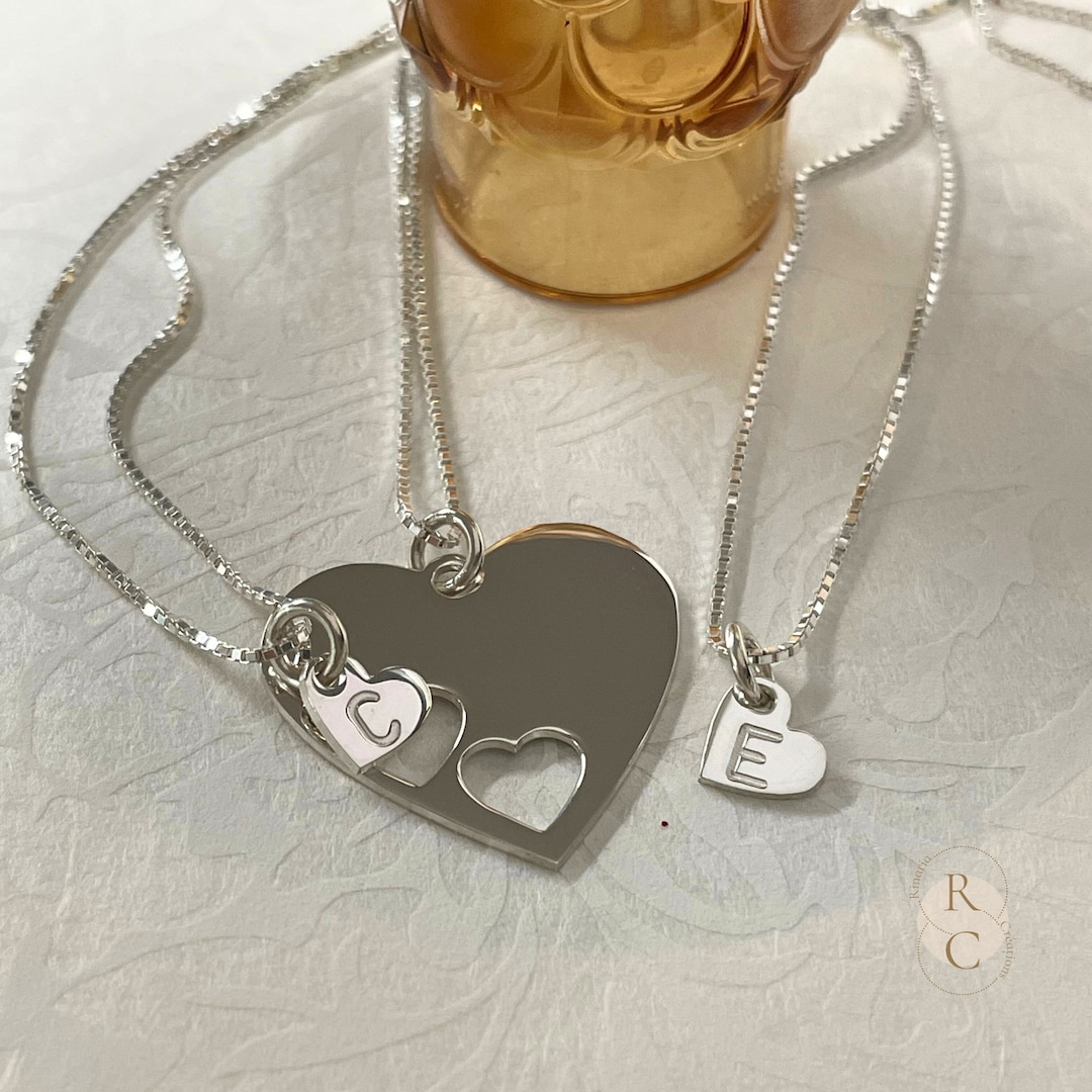 Personalized Mother Daughter Sterling Silver Heart Necklace Set - Etsy
