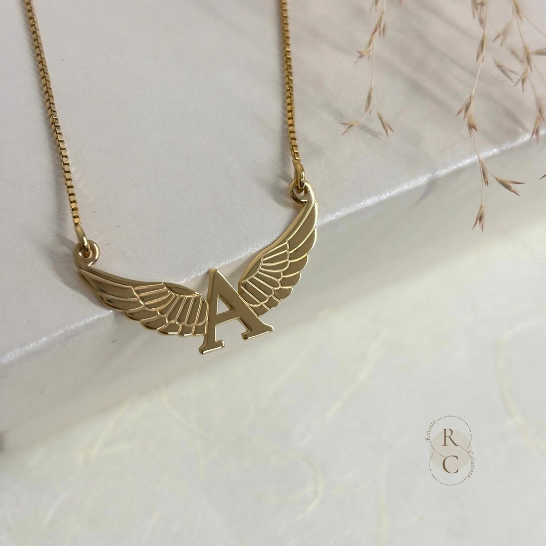 Custom Angel Wings Necklace for Women-sterling Silver Initial With ...