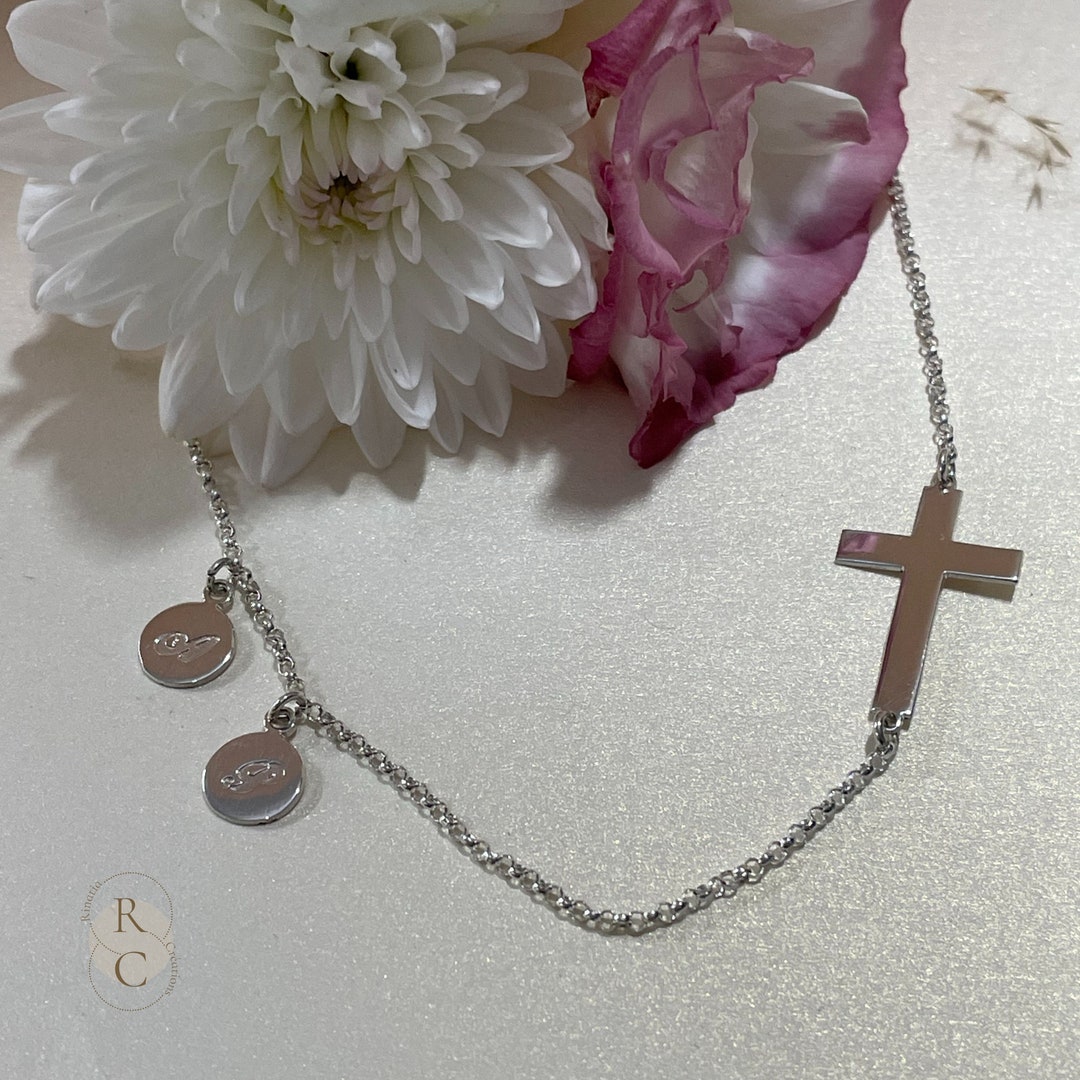 Sterling Silver Sideways Cross Initial Necklace-gifts Ideas for ...