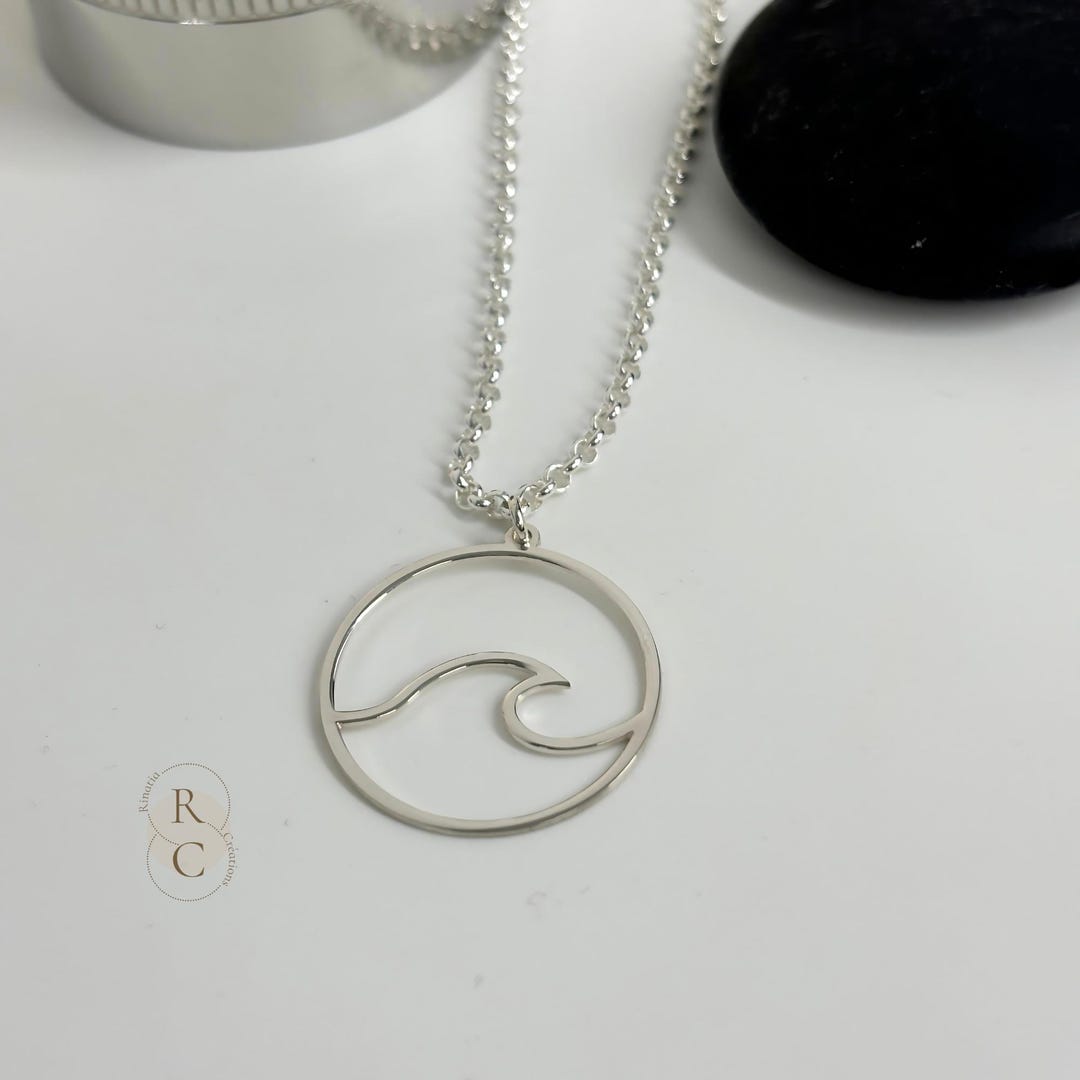 Custom Circle Wave Necklace for Men and Women-sterling Silver Surfer ...