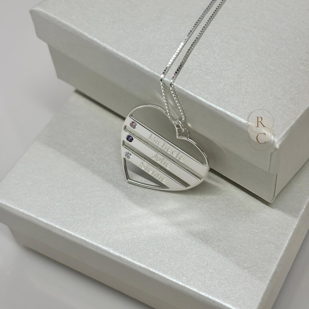 Engraved Heart Pendant Sterling Silver-heart Necklace for Mom With Kids ...