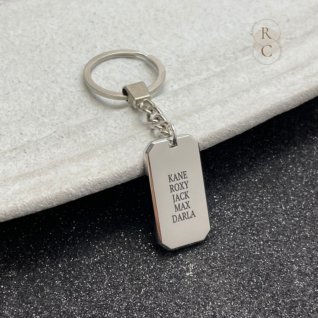 Engraved Stainless Steel Dog Tag Keychain: Personalized Silver ...