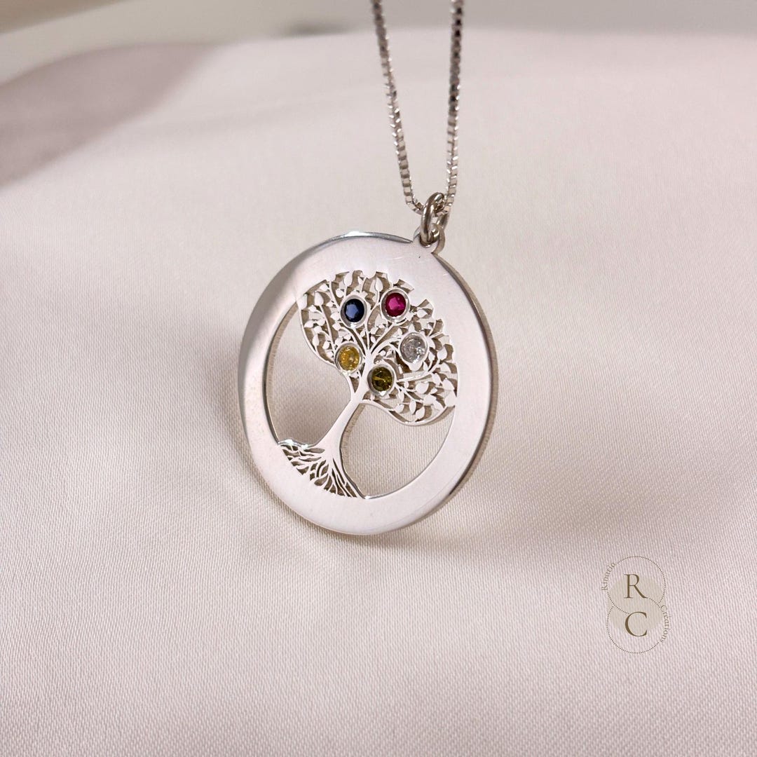 Custom Family Tree Neckalce With Kids Birthstones - Sterling Silver ...