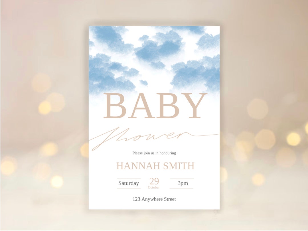 Cloud Baby Shower Invitation Template Printable Blue Toned - Etsy