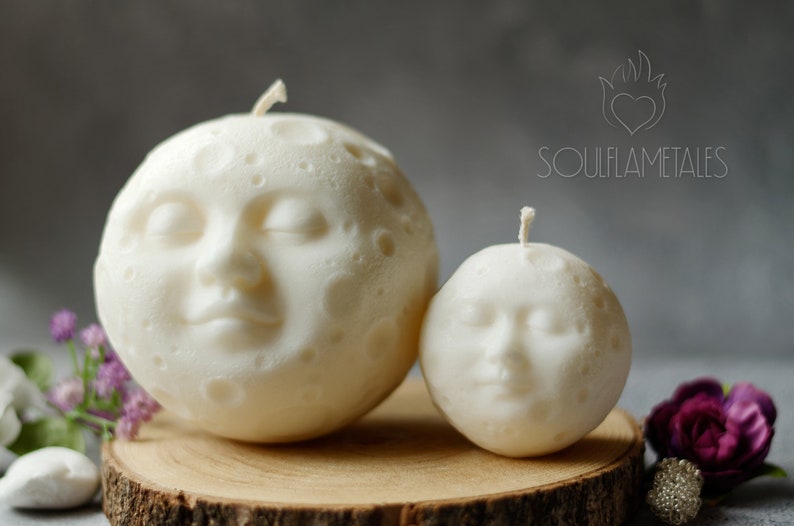 Large Full Moon With Face Soy Natural Candle, Lunar Candle, Vegan ...