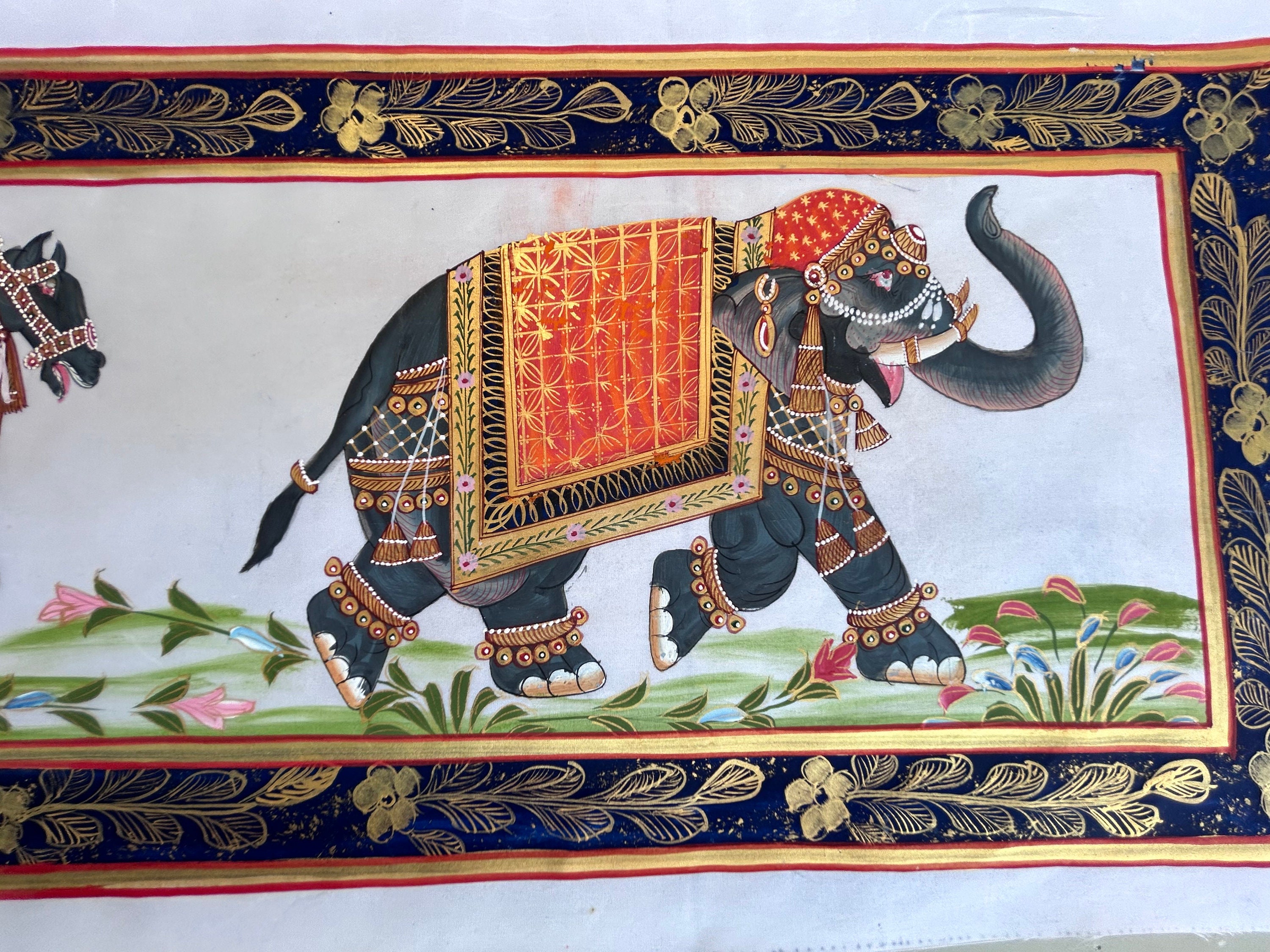 Vibrant Rajasthani Silk Painting: Majestic Elephant, Horse & Camel ...