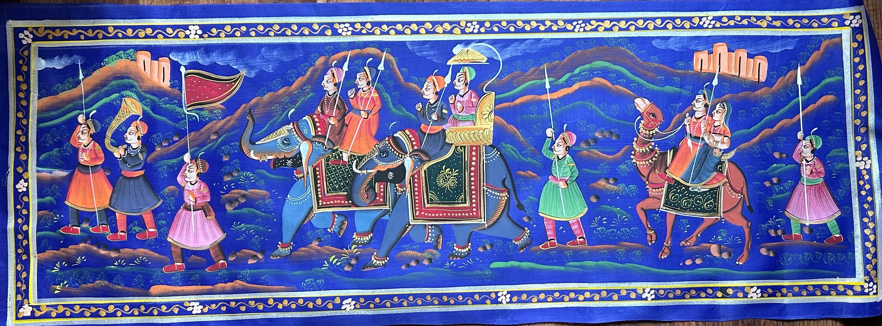 Hand-painted Silk Art: Royal Maharaja Elephant Procession, Rajasthani ...