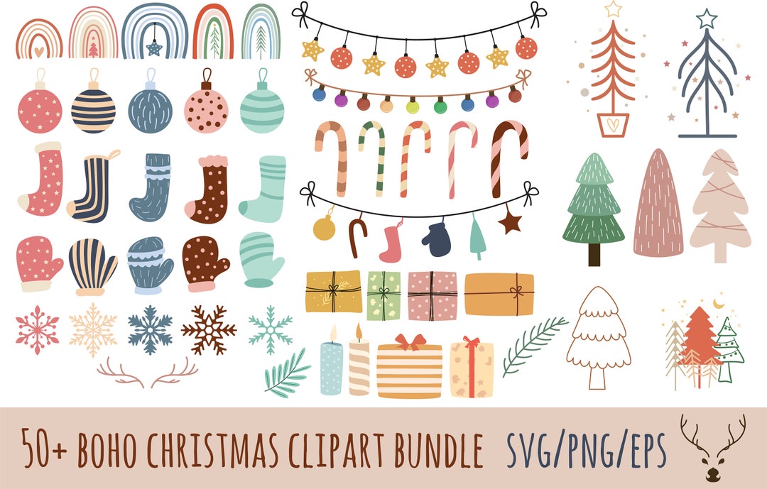 Boho Christmas Clipart Bundle - Etsy