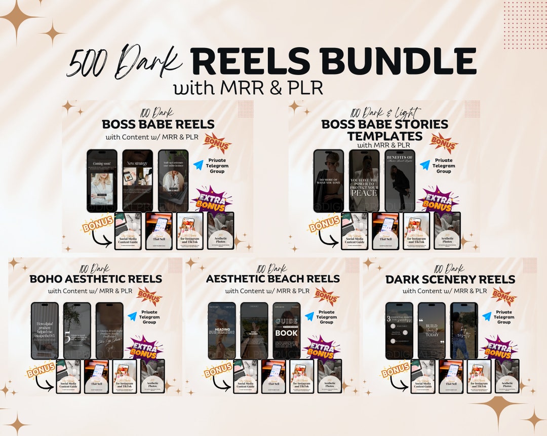 500 Dark Aesthetic Reels With Content W/ MRR & PLR Instagram Reels Mrr ...