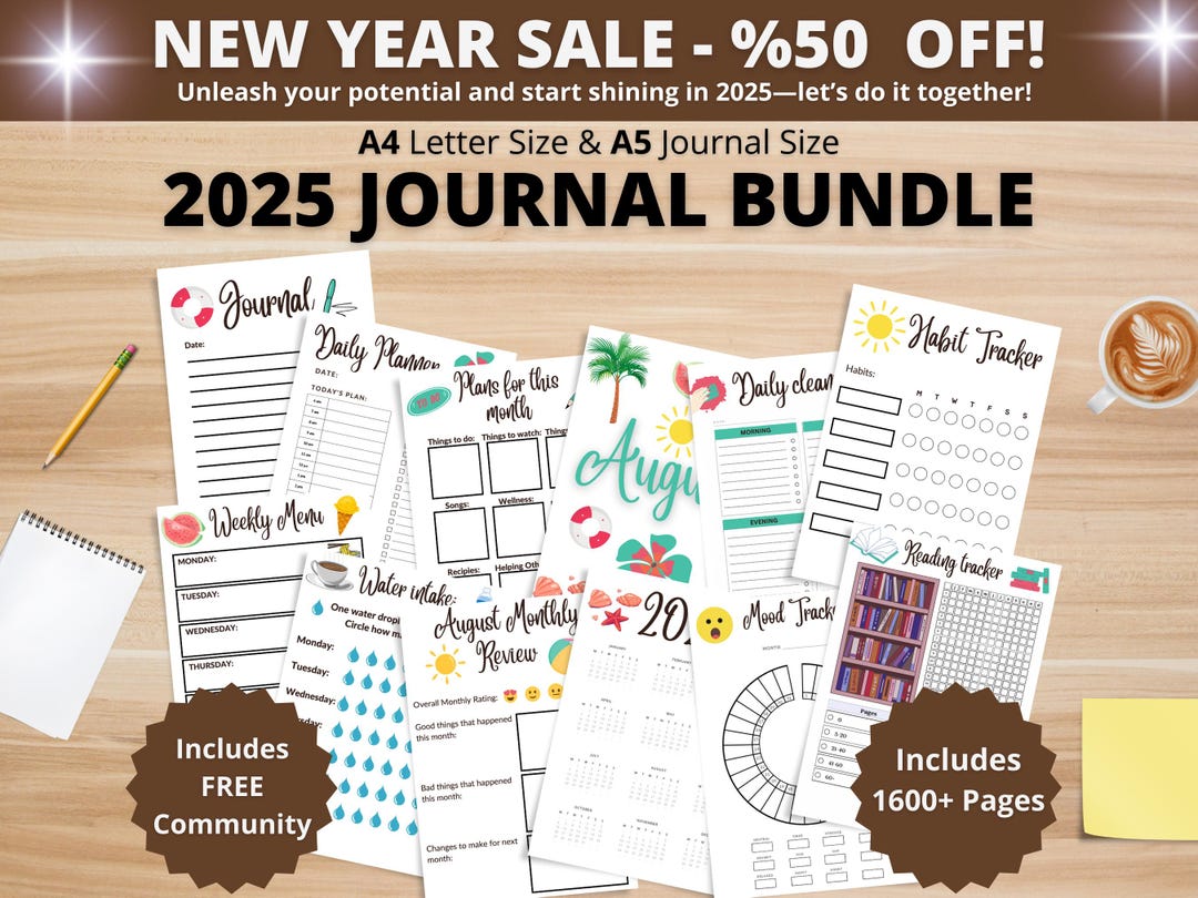 2025 Bullet Journal Bundle With Habit Trackers, Mood Trackers, Year in ...