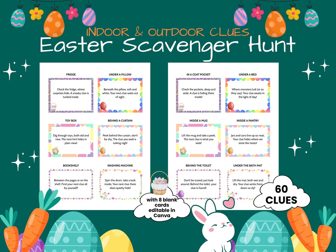 Easter Scavenger Hunt for Kids Treasure Easter Hunt Clues Indoor ...