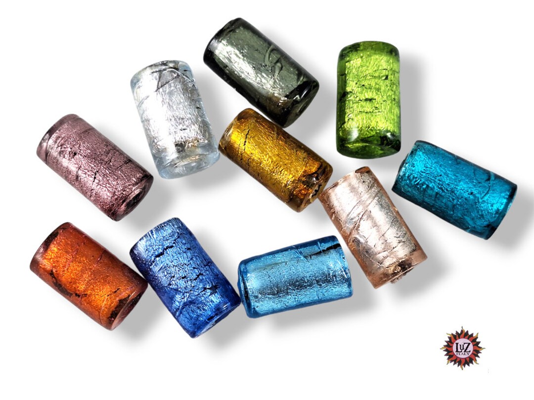 10 Glass Pearls - Cylinder - Tube - 22.5 X 13 Mm - Mixed Colors With ...