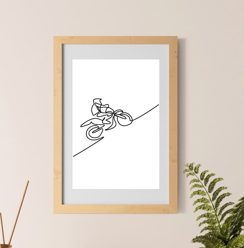 Motorcycle Line Art Print: Minimalist Motor Biker Wall Decor (digital ...